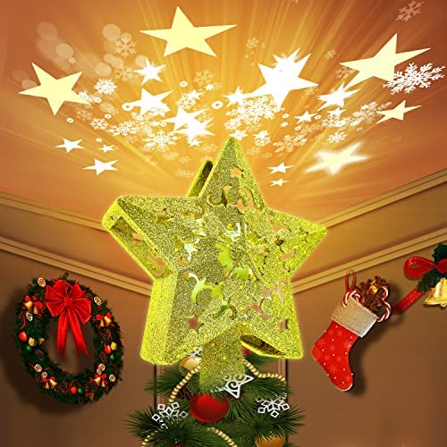Christmas Tree Topper Star, Rotating Christmas Tree Star Topper Glitter ...